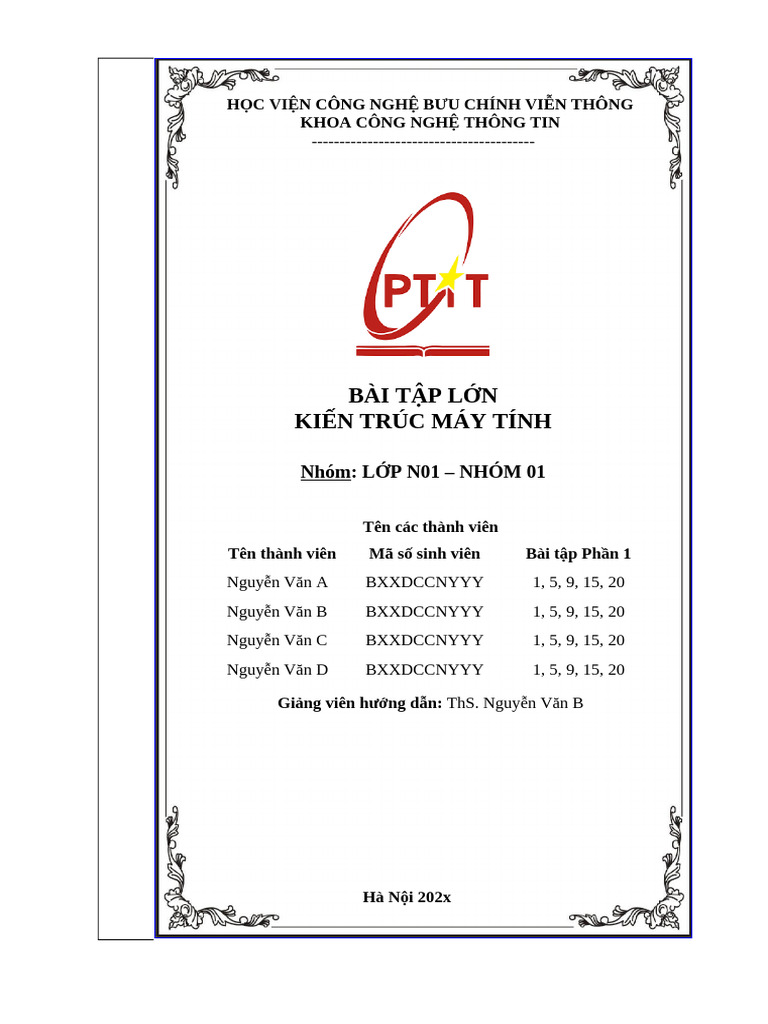 Bài tập lớn - KTMT - Lớp N01 - Nhóm 02 | PDF