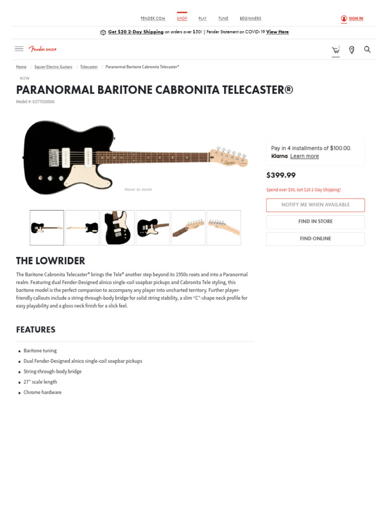 Paranormal Baritone Cabronita Telecaster® | Squier Electric Guitars | PDF | Guitars | Irish ...