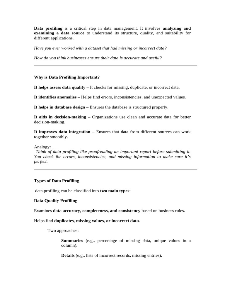 data profiling is a critical step in data manageme | PDF | Databases ...