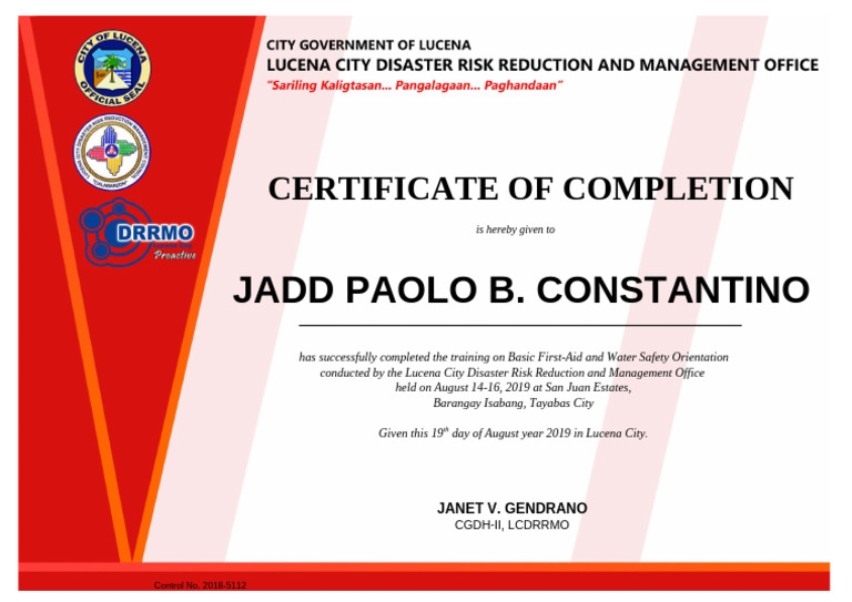 Certificate of Completion in Disaster Training | PDF
