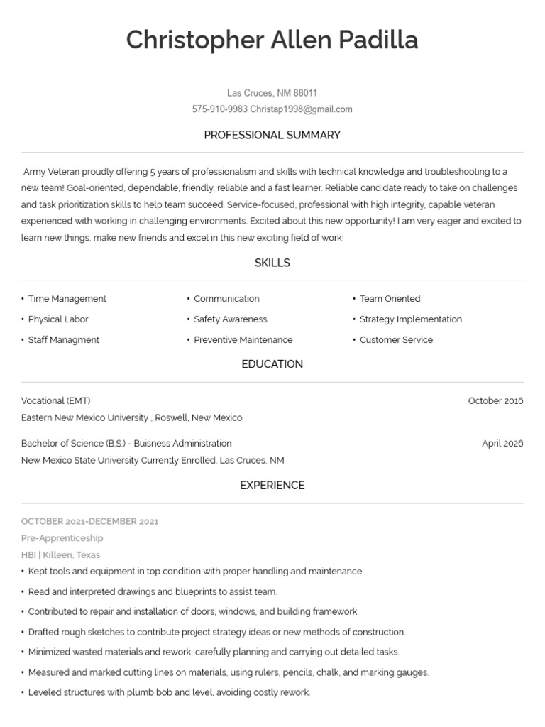 Army Veteran with Technical Skills Resume | PDF | Warehouse