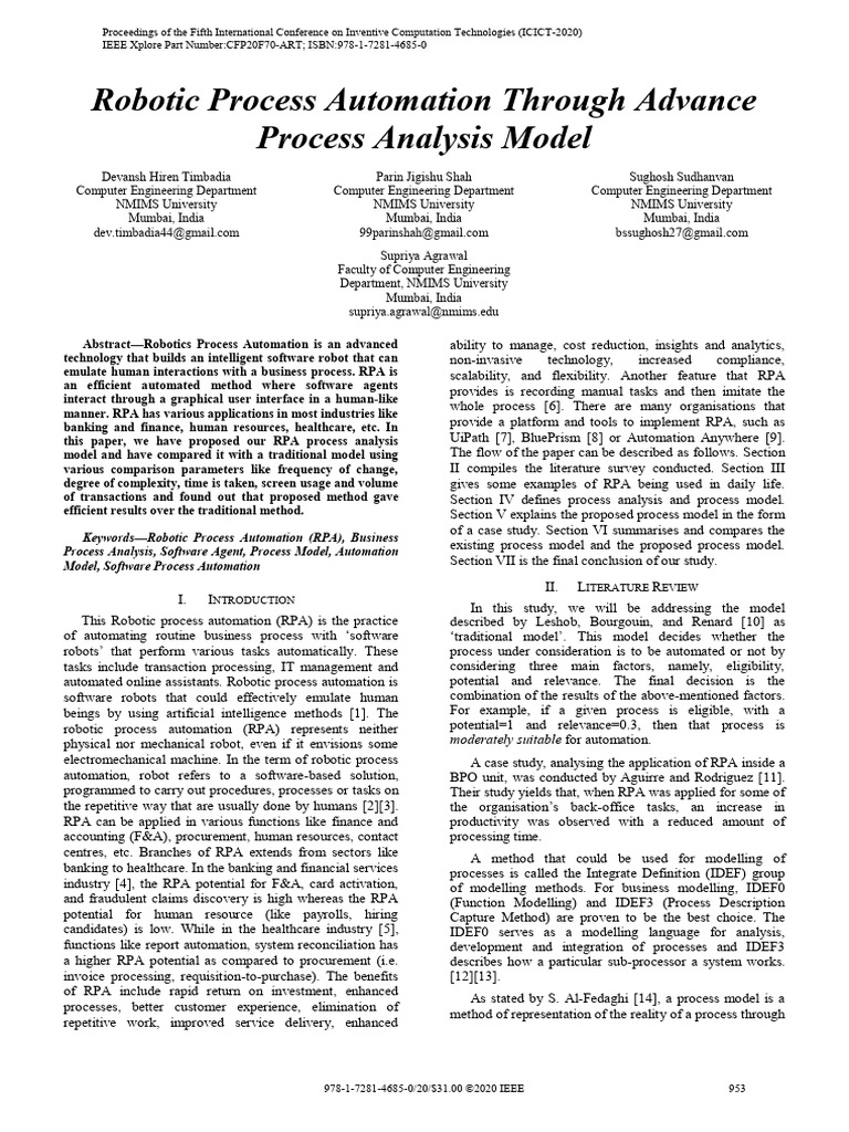 Robotic Process Automation Through Advance Process Analysis Model | PDF ...