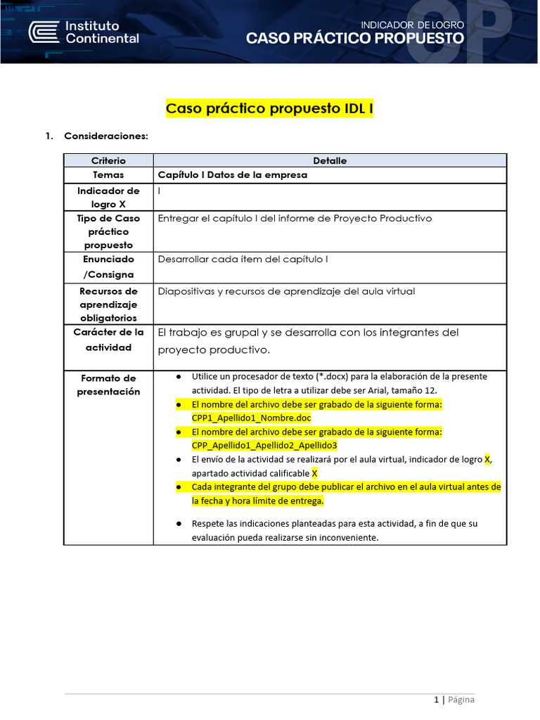 Caso - Práctico - Propuesto - para - IDL 1 | PDF | Salón de clases