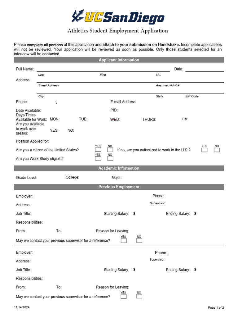 Athletics Student Employee Application-3 | PDF