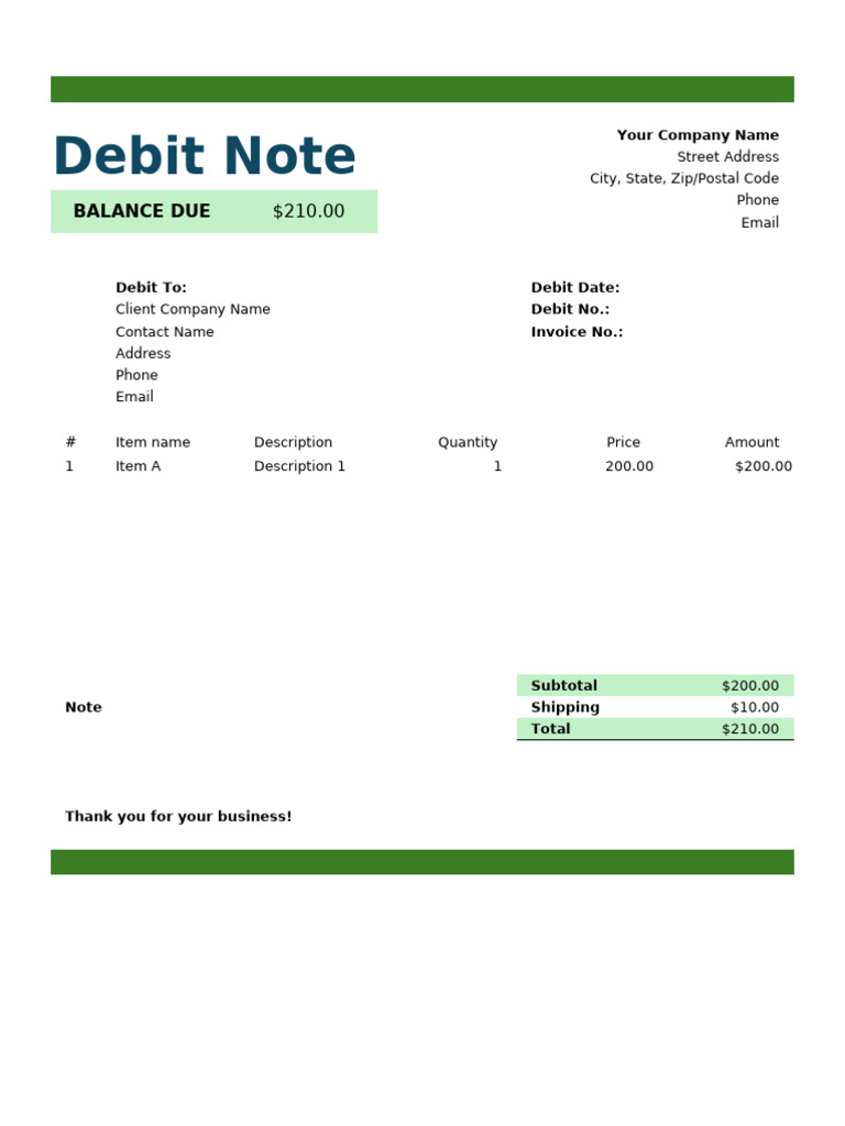 Simple Green Debit Note | PDF
