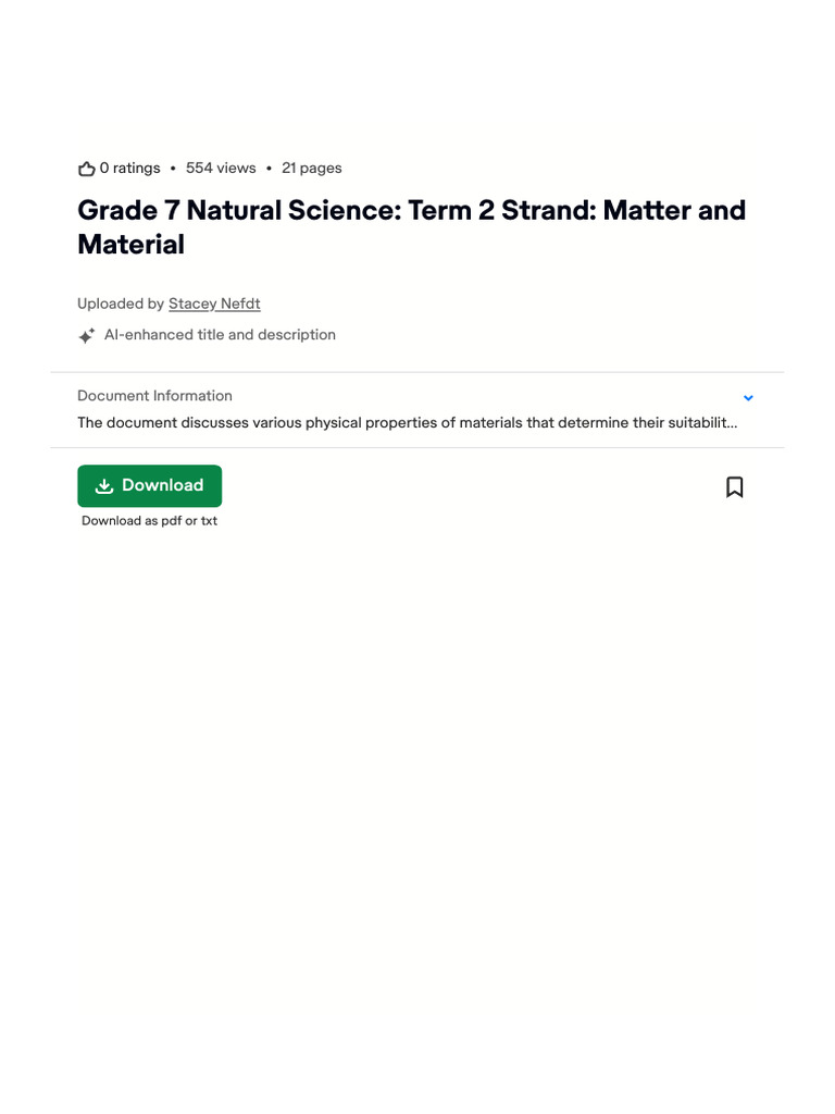 Grade 7 Natural Science - Term 2 Strand - Matter and Material - PDF ...