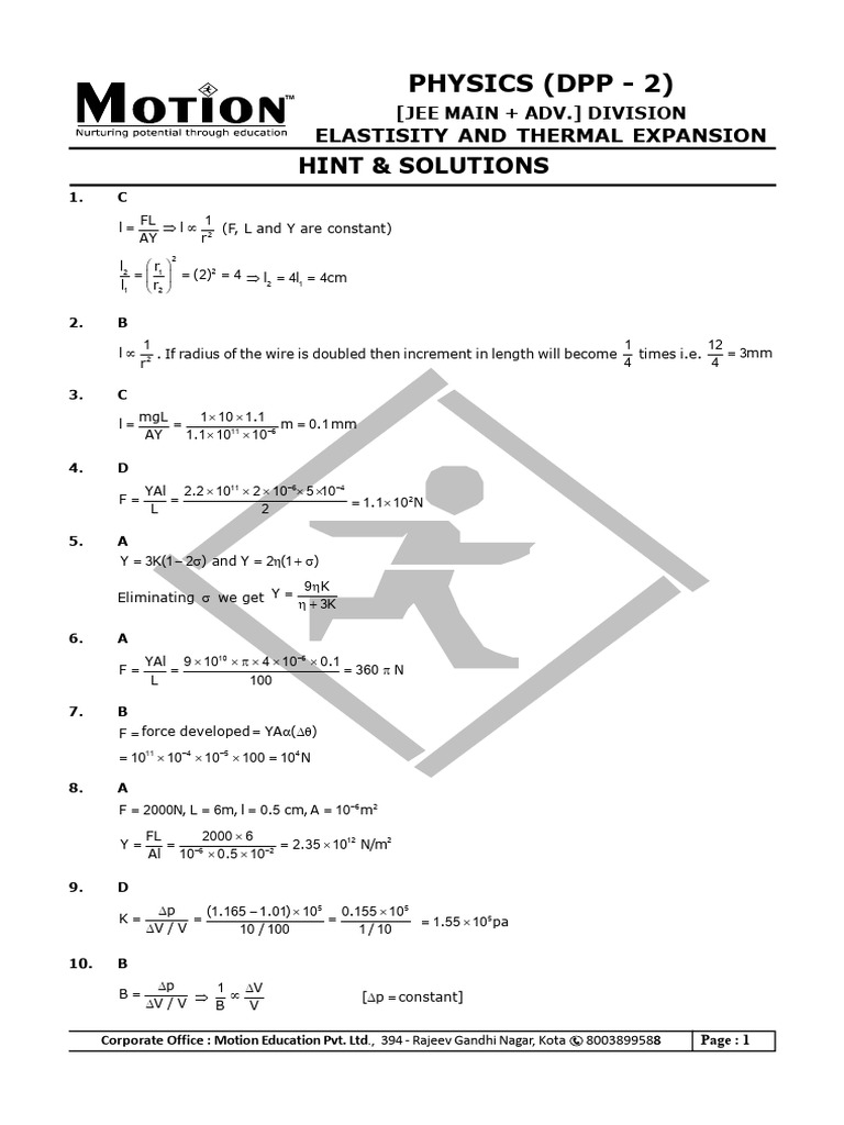 DPP-2 Elasticity-Thermal-exp. Sol. @Motion Lectures | PDF