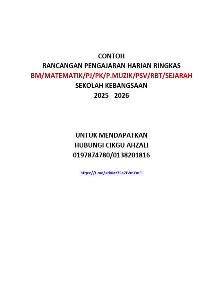 Contoh RPH Ringkas 2025 2026 | PDF