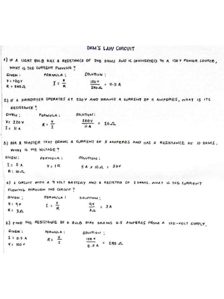 Ohms Law Practice Problems | PDF