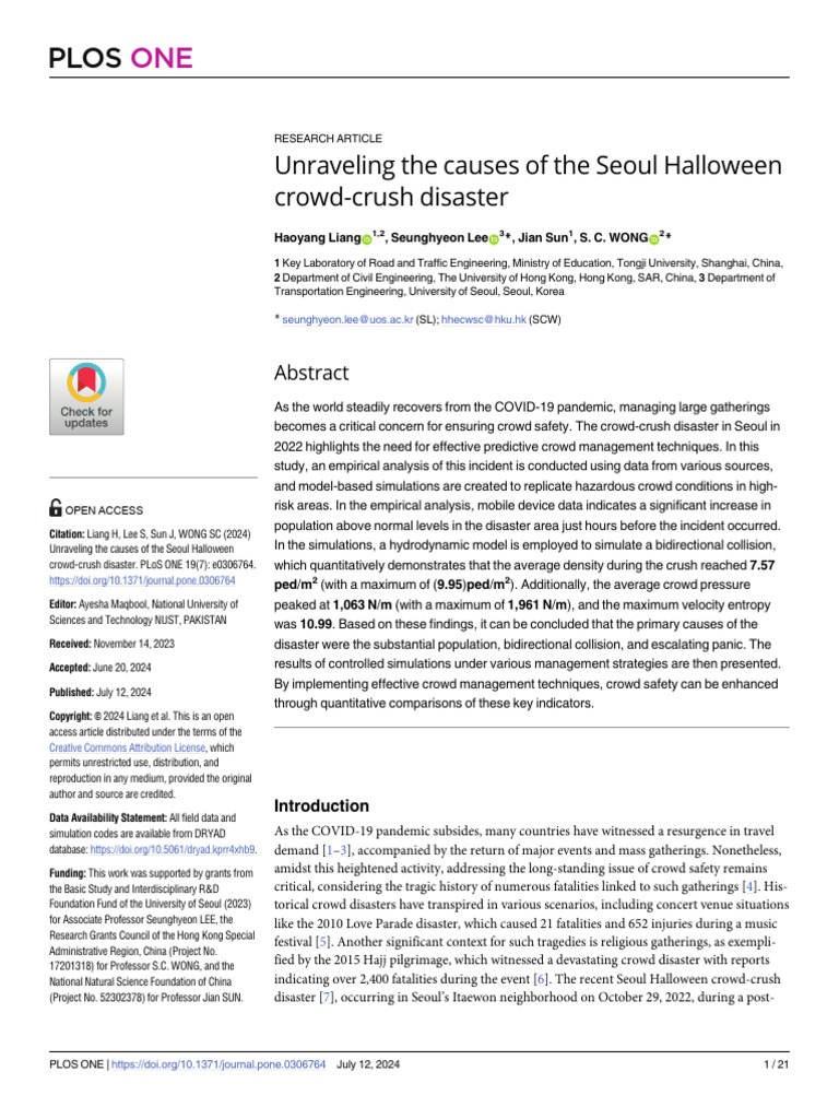 Unraveling The Causes of The Seoul Halloween Crowd-Crush Disaster | PDF ...