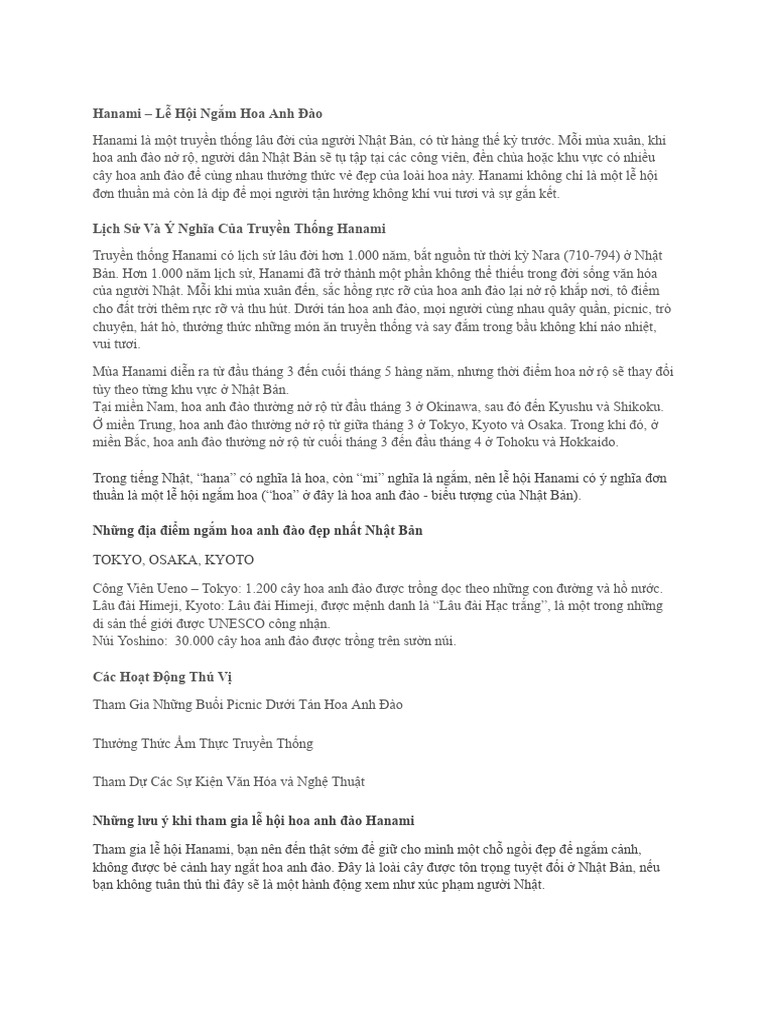 Hanami - Lễ Hội Ngắm Hoa Anh Đào | PDF