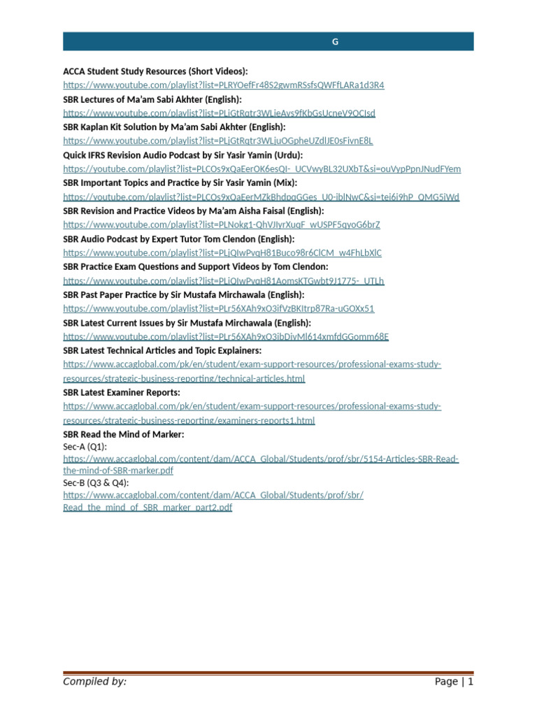 SBR Study Resources and Lectures | PDF