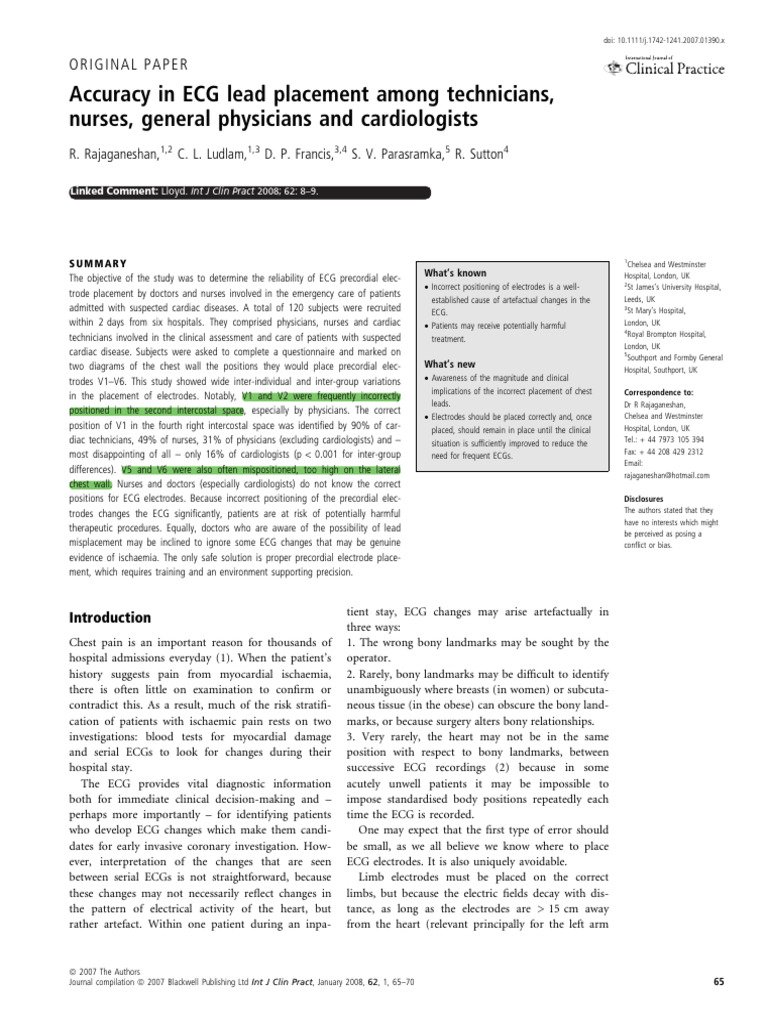ECG Lead Placement Accuracy Study | PDF | Electrocardiography | Hospital