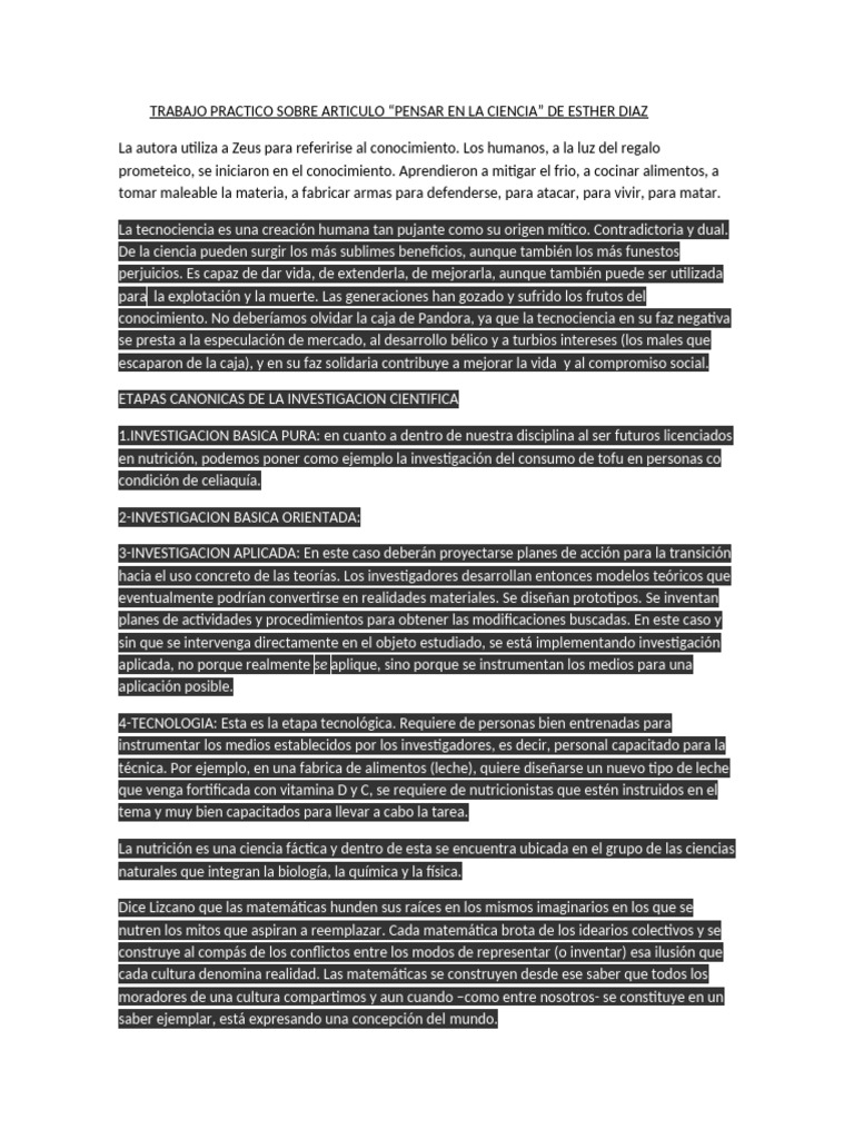TRABAJO PRACTICO SOBRE ARTICULO Esther | PDF | Matemáticas | Science