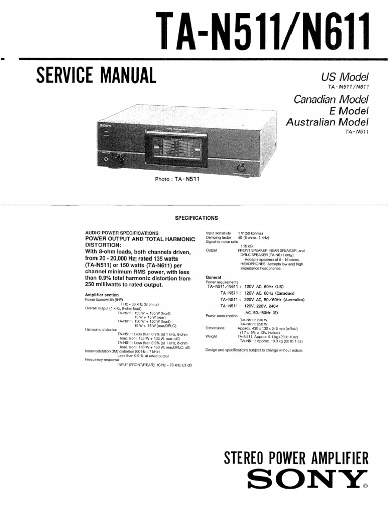 Sony Ta-N511 Ta-N611 Power Amplifier | PDF