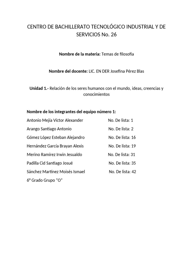 Centro de Bachillerato Tecnologico Industrial y de Servicios No | PDF | Conocimiento | Realidad