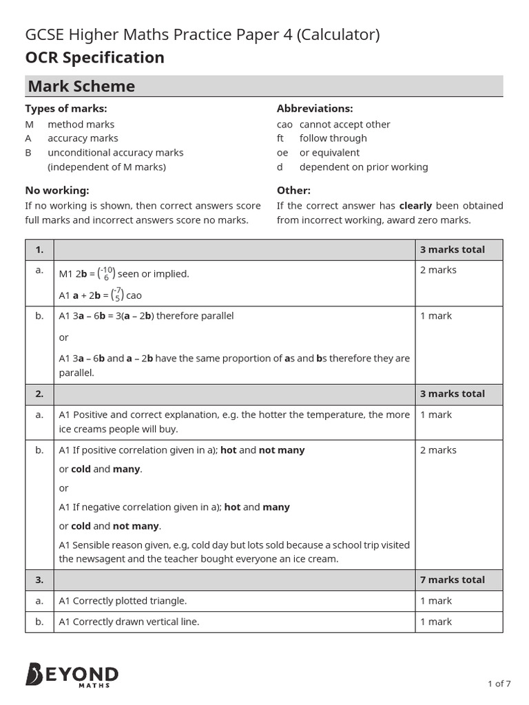 OCR GCSE Maths Paper 4 Mark Scheme | PDF | Area | Mathematics