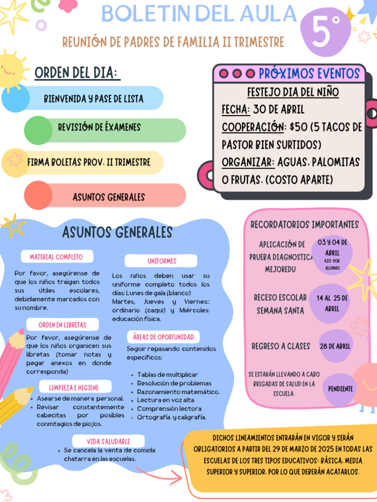 Boletín Informativo Escolar de Aula Ilustrado Wavy Colorido Azul y ...