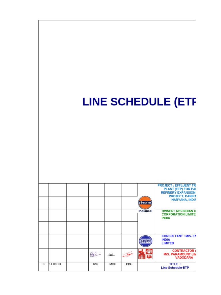 ETP Line Schedule for Panipat Refinery | PDF | Pump | Water Pollution
