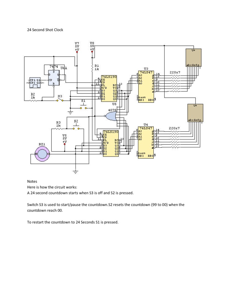 24-Second Shot Clock Timer Circuit | PDF | Electricity | Computing