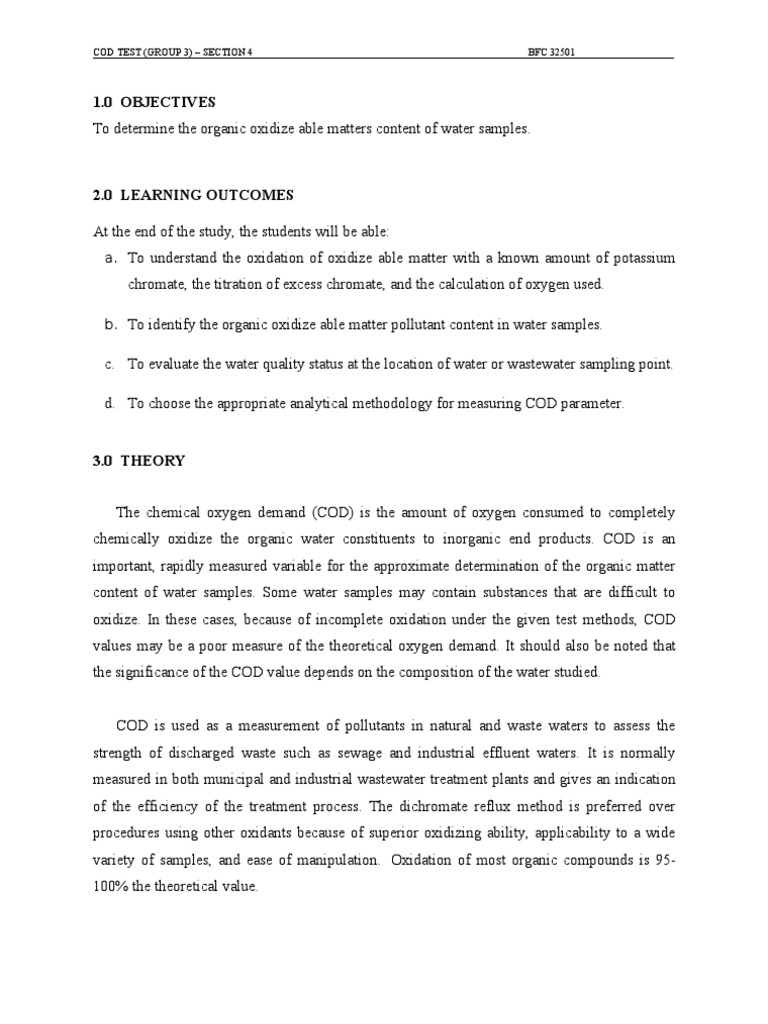 Chemical Oxygen Demand (COD) Test Guide | PDF | Wastewater | Chemistry