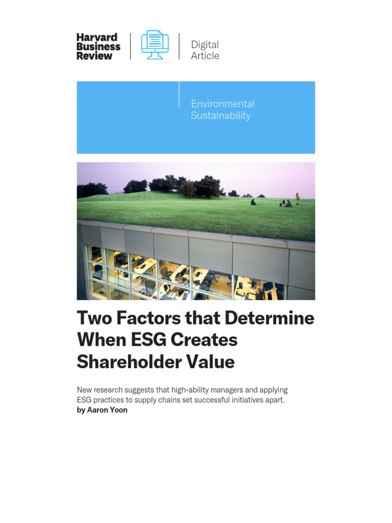 Two Factors That Determine When ESG Creates Shareholder Value | PDF ...