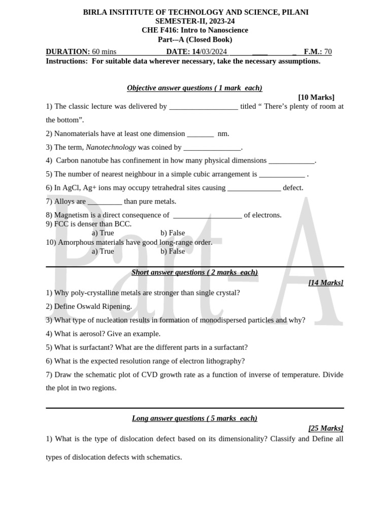 1158 BITS F416 20240613094353 Mid Semester Question Paper | PDF ...