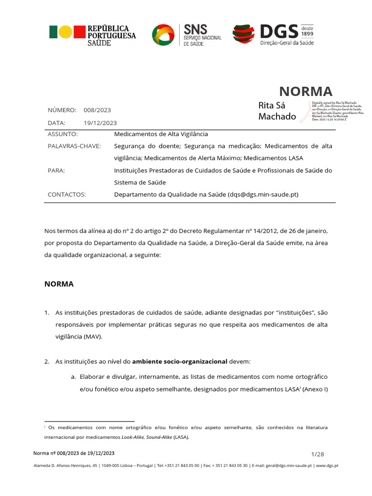 DGS - Norma 8-2023, de 19-12-2023 - Medicamentos de Alta Vigilância ...