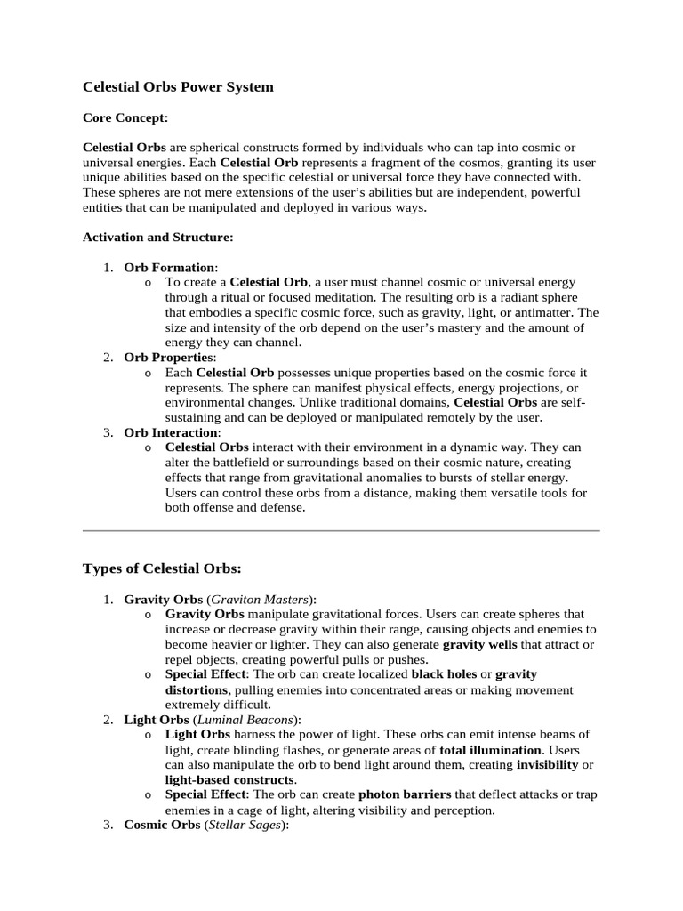 Celestial Orbs Power System | PDF | Gravity | Force