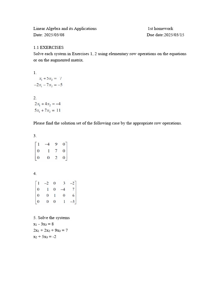 Linear Algebra - 1st Homework | PDF