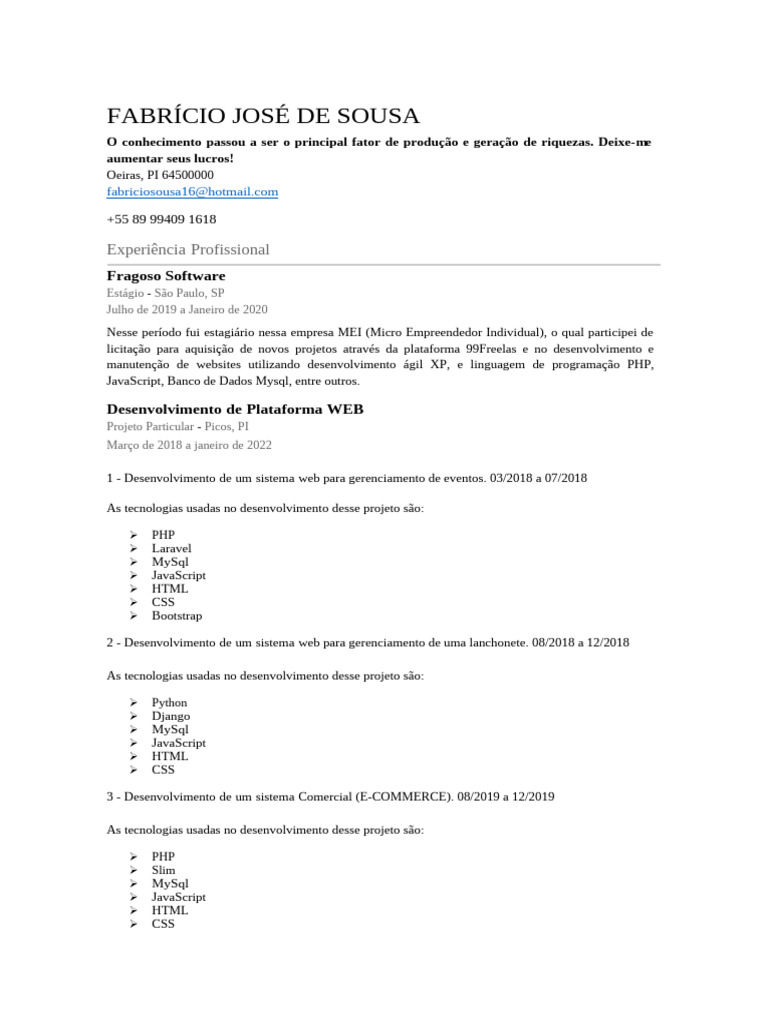 Fabrício José de Sousa | PDF | Script Java | Php