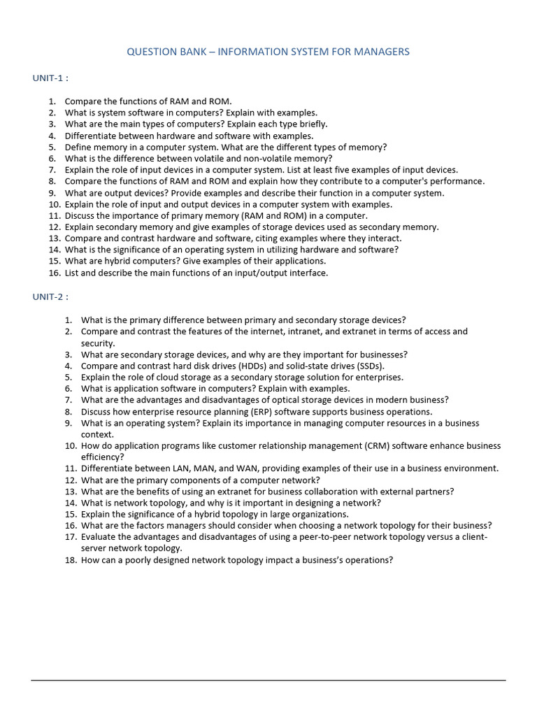 Information System For Manager - Question Bank | PDF | Computer Data Storage | Microsoft Excel