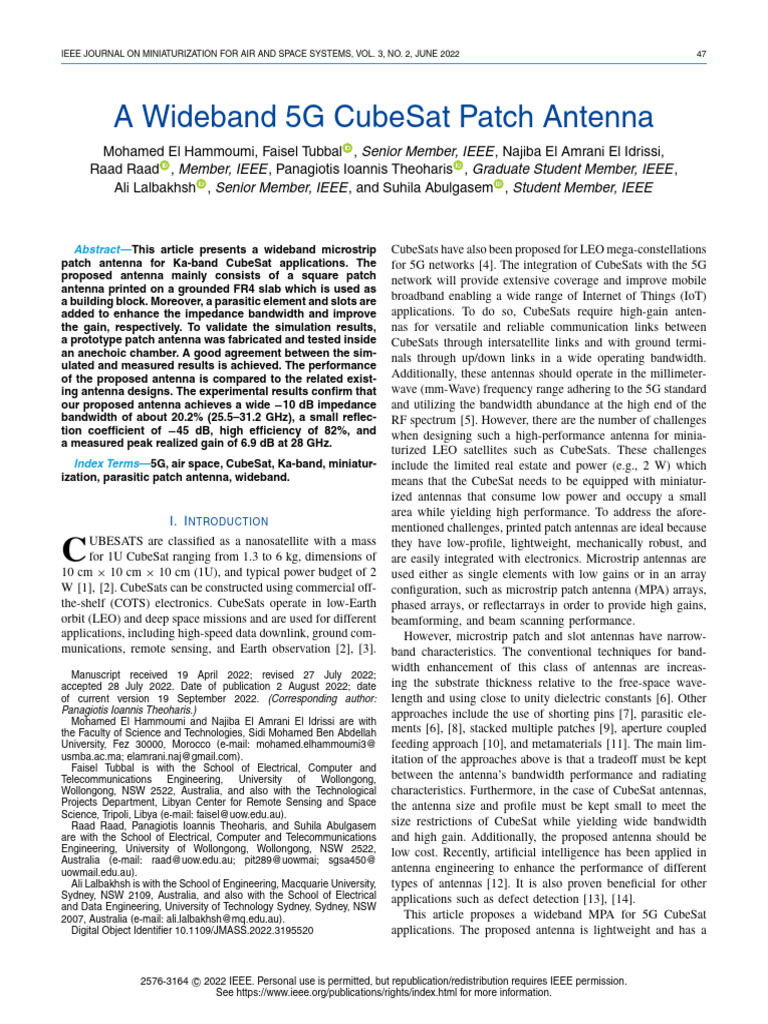 A Wideband 5G CubeSat Patch Antenna | PDF | Antenna (Radio) | Bandwidth ...
