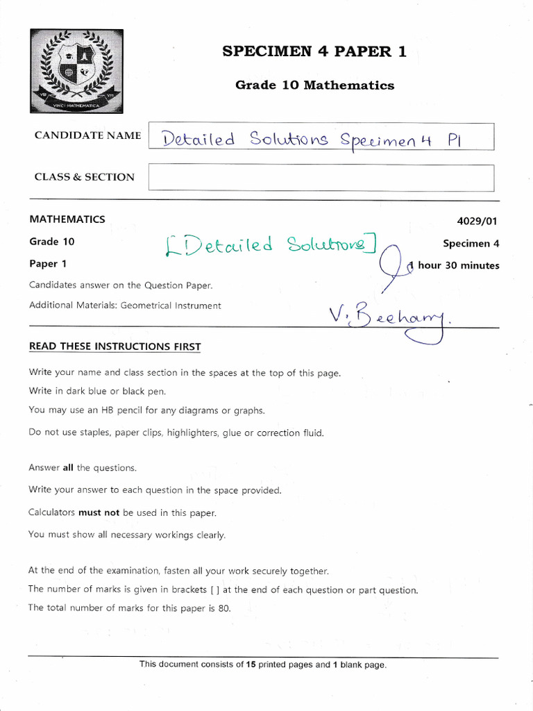 Detailed Solutions SP4 Paper 1 | PDF | Euclidean Geometry | Elementary Geometry
