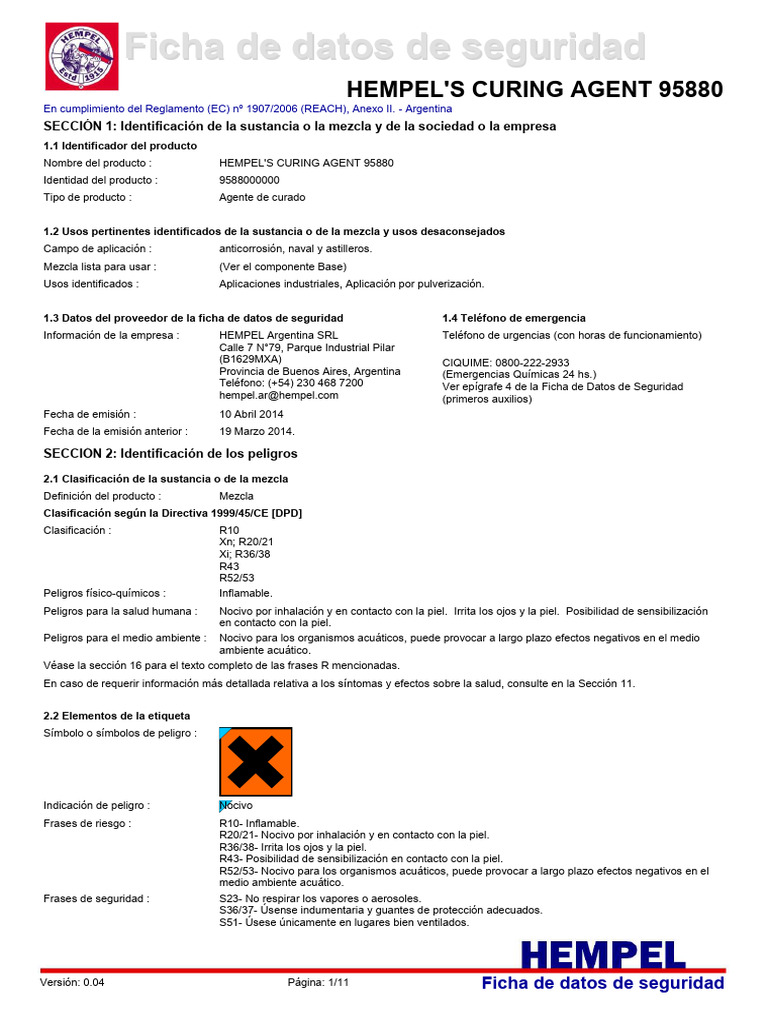 Ficha de Seguridad Hempel 95880 | PDF | Contaminación | Química