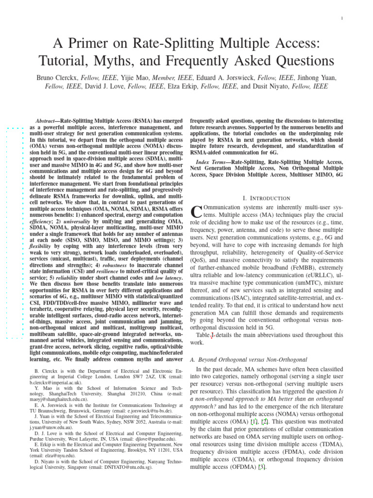 A Primer On Rate-Splitting Multiple Access Tutoria | PDF | Mimo | Channel Access Method