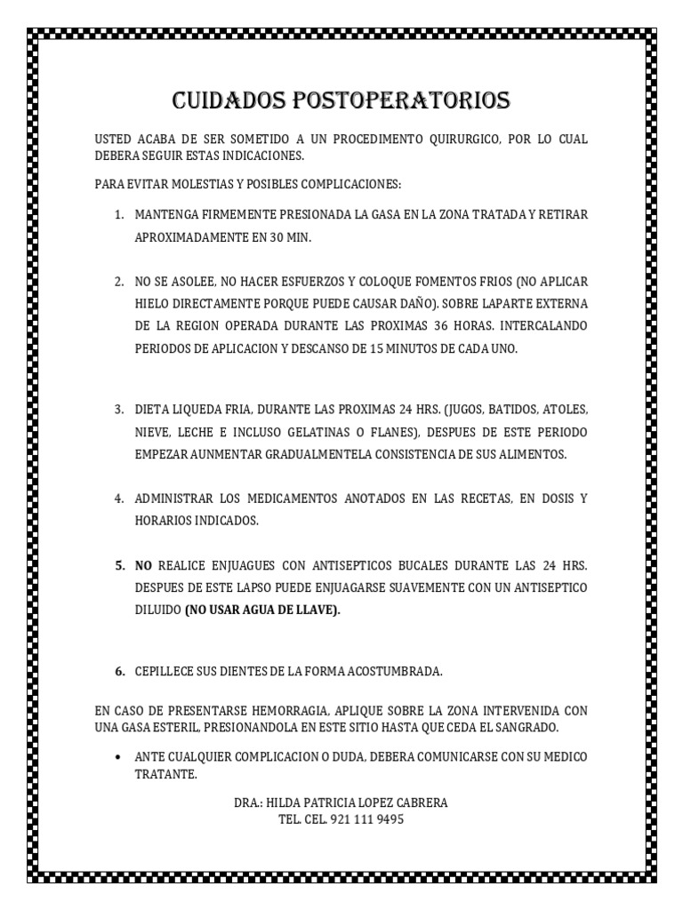 CUIDADOS POSTOPERATORIOS OFICIAL 1 | PDF