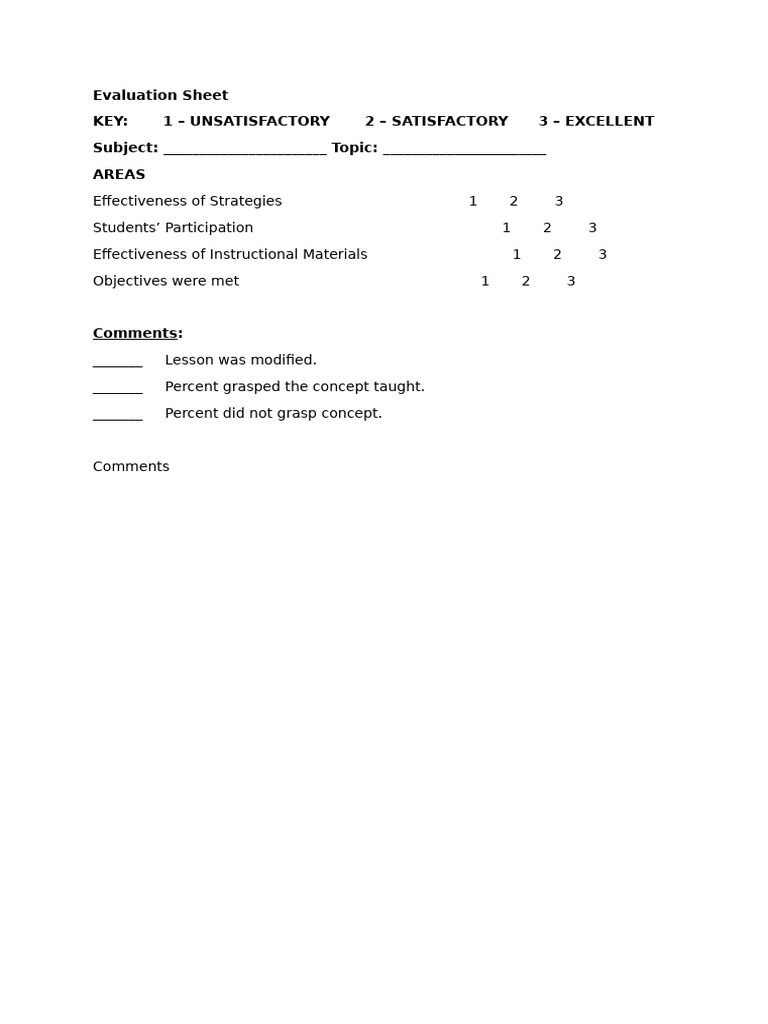Evaluation Sheet | PDF