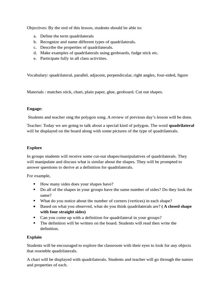 Quadrilaterals 4th Grade | PDF