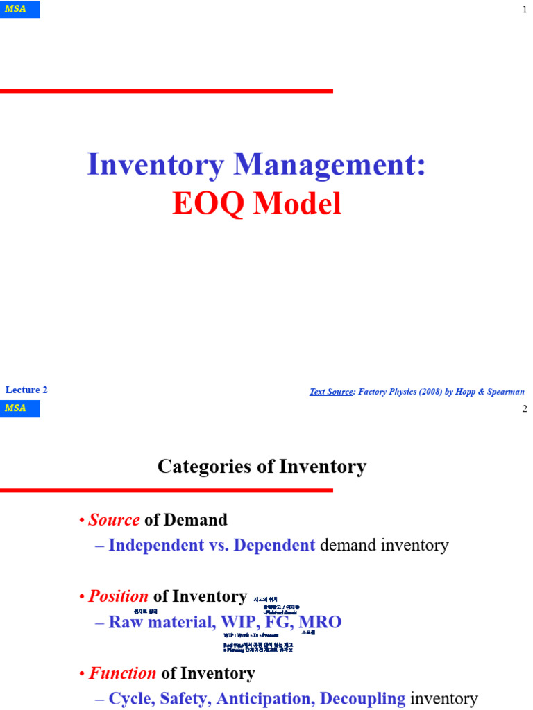 MSA 2025-Lecture 2-Inventory Management | PDF | Inventory | Applied Mathematics