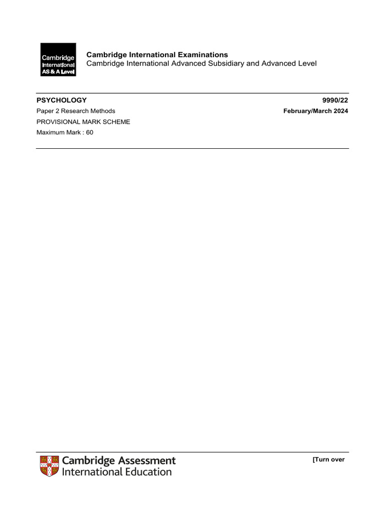 Provisional Mark Scheme for Psychology 9990/22 | PDF | Methodology ...