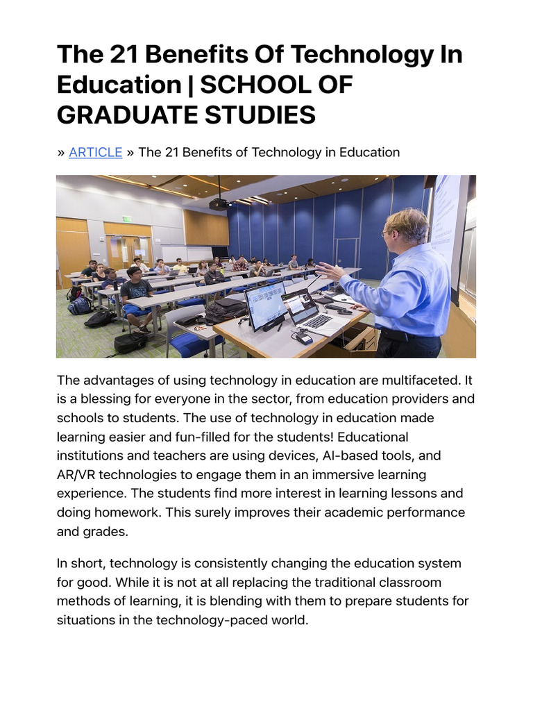 The 21 Benefits of Technology in Education - SCHOOL OF GRADUATE | PDF ...