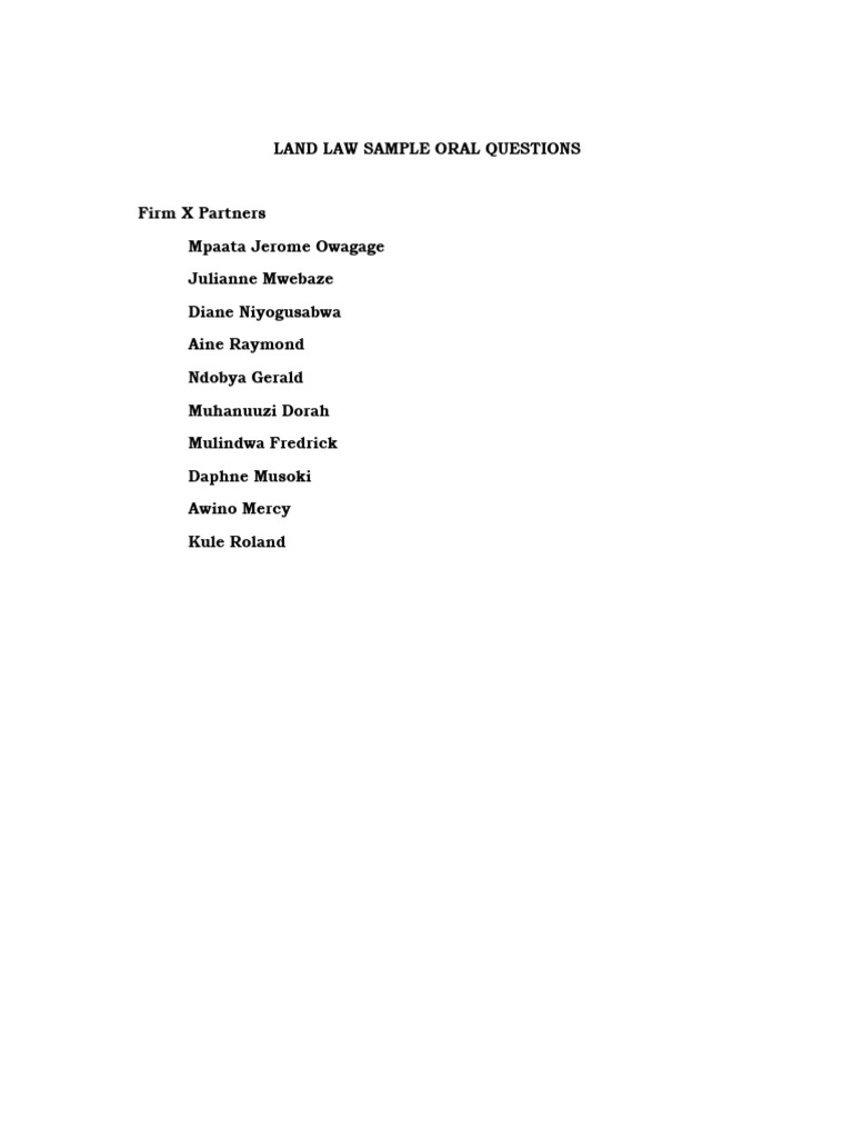 Land Law Sample Oral Questions | PDF | Leasehold Estate | Lease