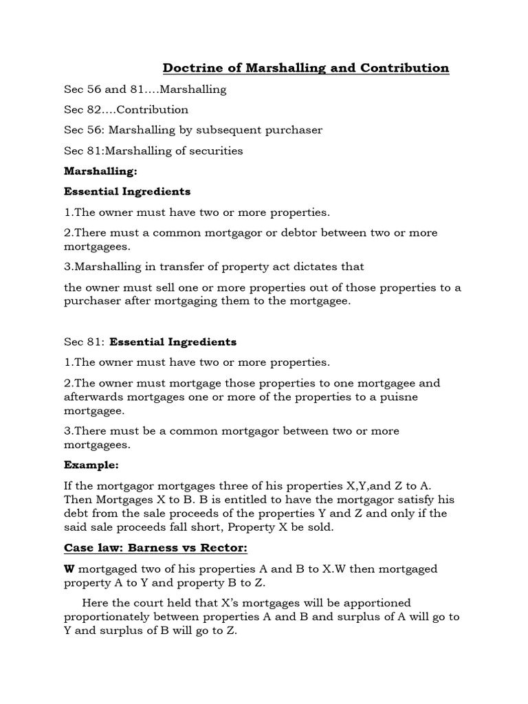 Marshalling and Contribution | PDF | Mortgage Law | Demand For Money