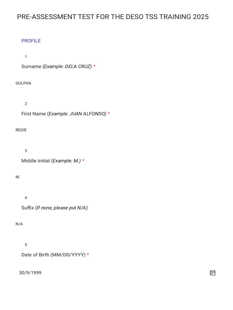 Pre-Assessment Test For The Deso Tss Training 2025 | PDF | Computer ...