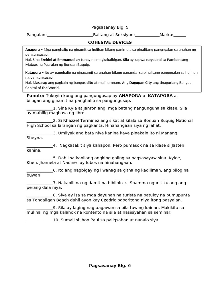 Anapora at Katapora Aktiviti | PDF
