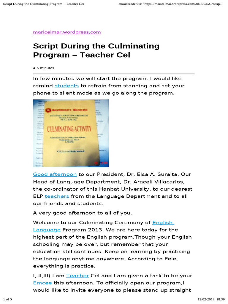 Script During The Culminating Program | PDF