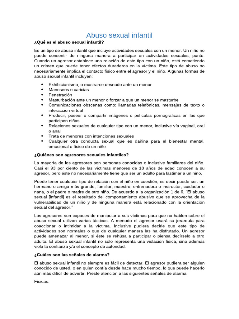 Abuso Sexual Infantil Resumen | PDF | Abuso sexual | Abuso Sexual Infantil
