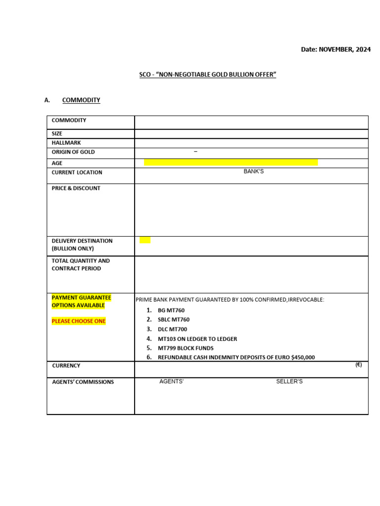 31) SCO FOB SBLC MT760 MT799 DLC MT700 OR INDEMNITY INSURANCE - NOV-2024 | PDF | Gold As An ...