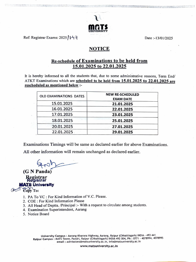 Rescheduled Exam Dates for 2025 | PDF